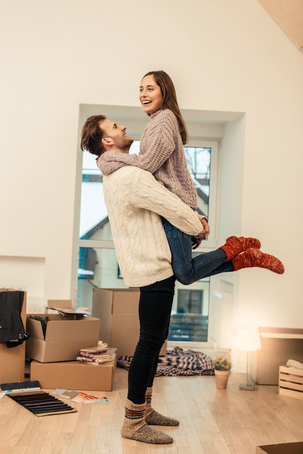Young Appealing Wife Laughing while Spending Time with Husband Stock ...