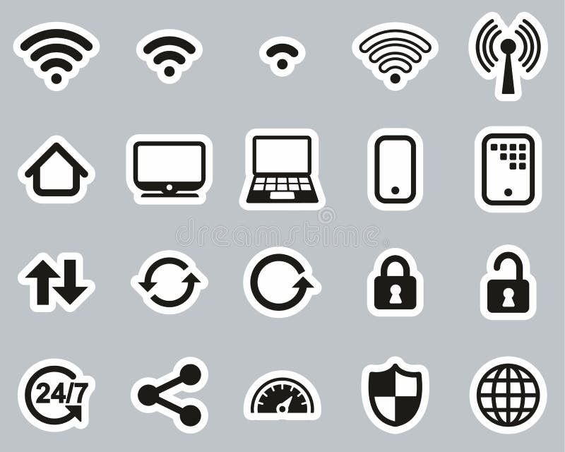 Wifi Connection Icons Black & White Sticker Set Big Stock Vector ...