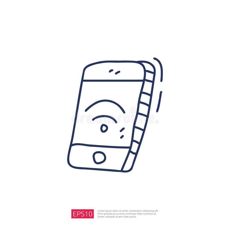 Wifi Connection on Phone Doodle Icon Stock Vector - Illustration of ...