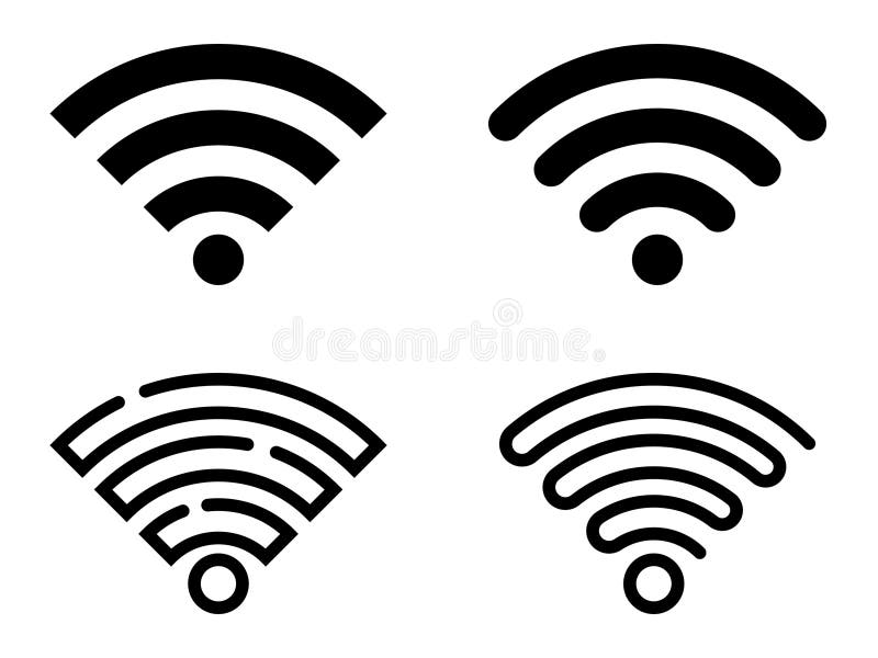 Wi-Fi Signal Icon Set. Four Wireless Network Symbols in Simple Black ...