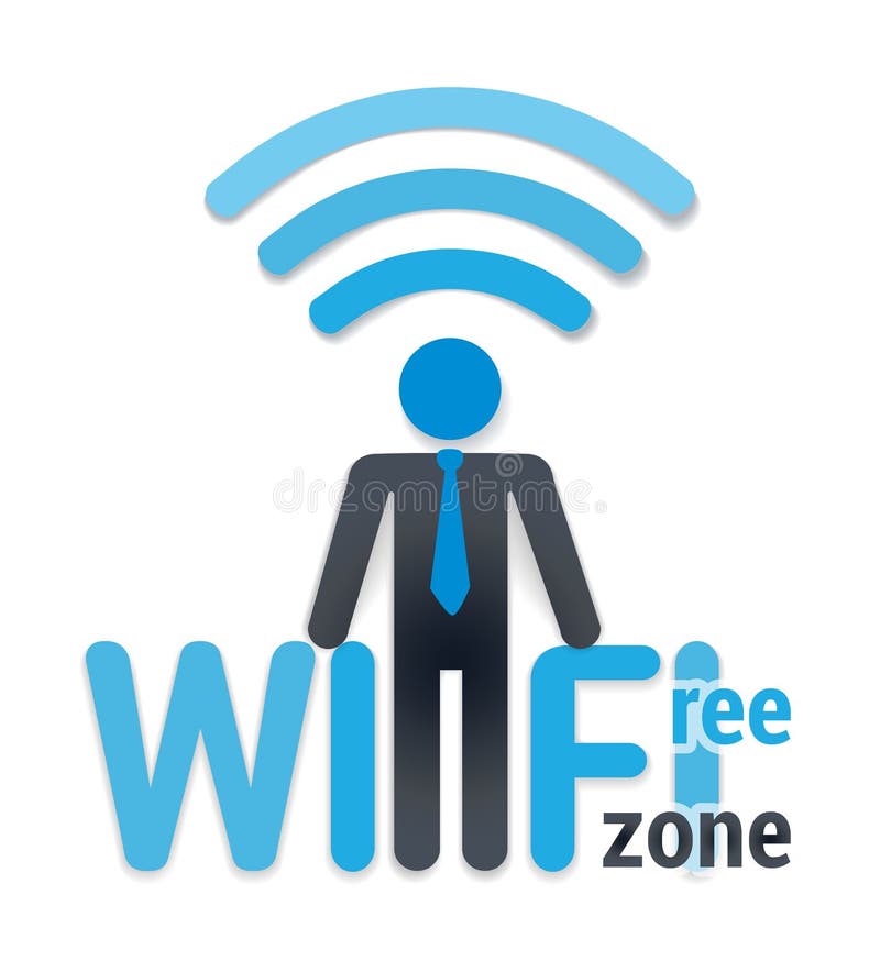 Wifi Icon with Shadow. Free Wi-fi Zone and a Man Symbol on White Stock ...