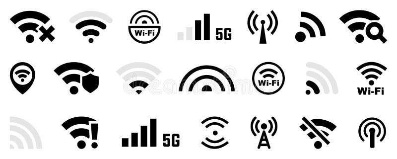 Wifi and Internet Connection Icons in Black. Wireless Internet Symbol ...