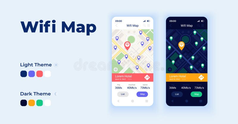 Wifi Map Cartoon Smartphone Interface Vector Templates Set Stock Vector ...