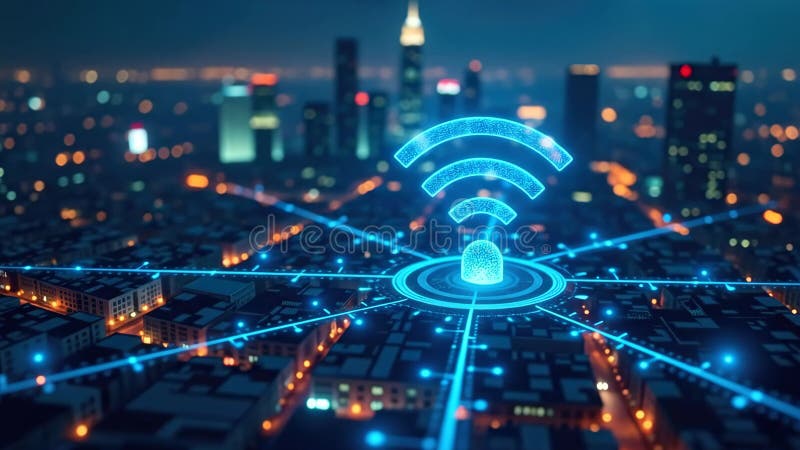 Wifi Network Spreading Over Smart City at Night Stock Video - Video of ...