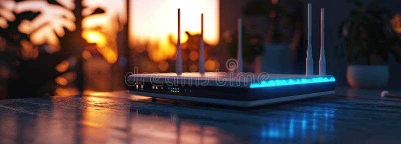 The Wifi Router with Blue Lights and Smart Technology Stock Photo ...