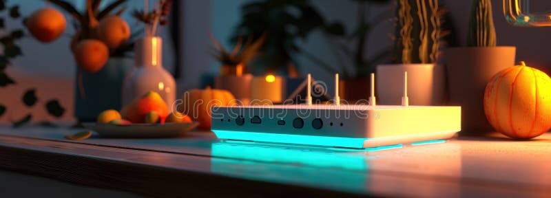 The Wifi Router with Blue Lights and Smart Technology Stock Photo ...