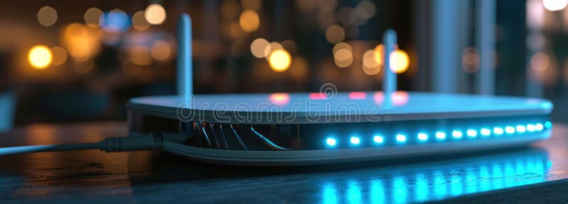 The Wifi Router with Blue Lights and Smart Technology Stock Photo ...