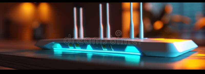 The Wifi Router with Blue Lights and Smart Technology Stock Photo ...