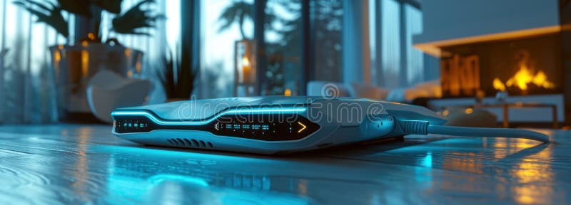 The Wifi Router with Blue Lights and Smart Technology Stock Photo ...