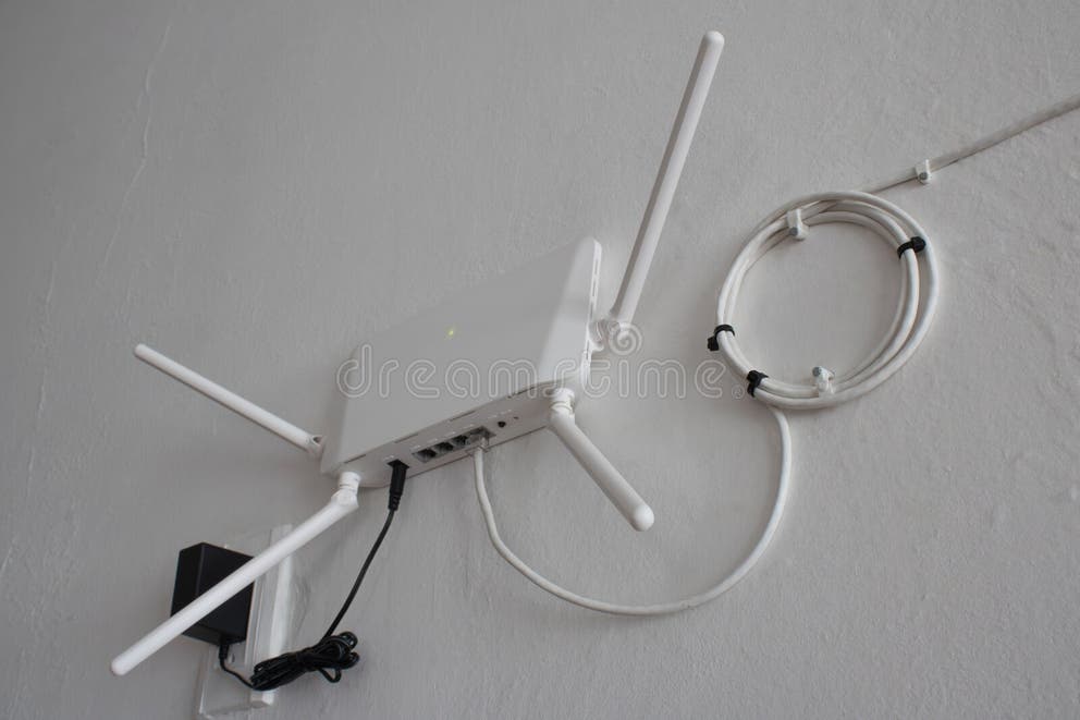 Wifi Router with External Antennas on a White Wall Stock Photo - Image ...
