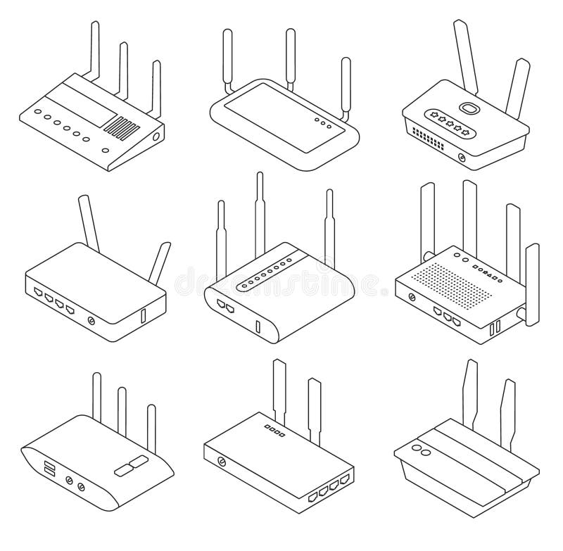 Wifi Router Vector Isometric Outline Set Icon. Isolated Isometric Set ... Wifi Router Vector Isometric Outline Set Icon. Isolated Isometric Set ...
