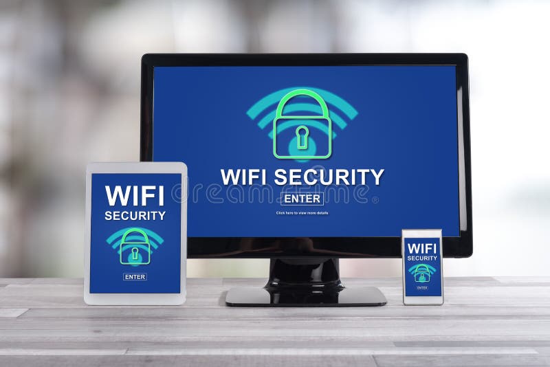 Wifi Security Concept on Different Devices Stock Illustration ...