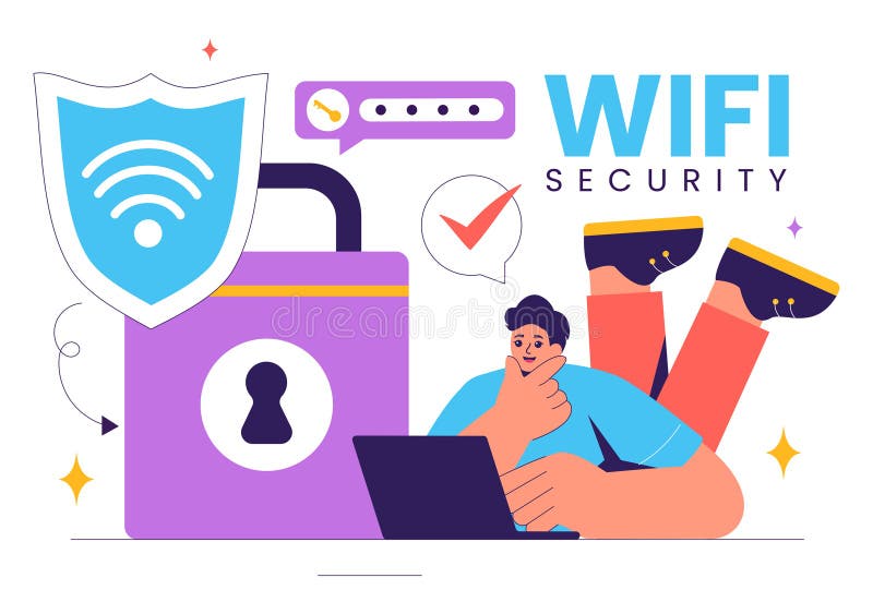 WiFi Security Vector Illustration with Wireless Technology Devices for ...