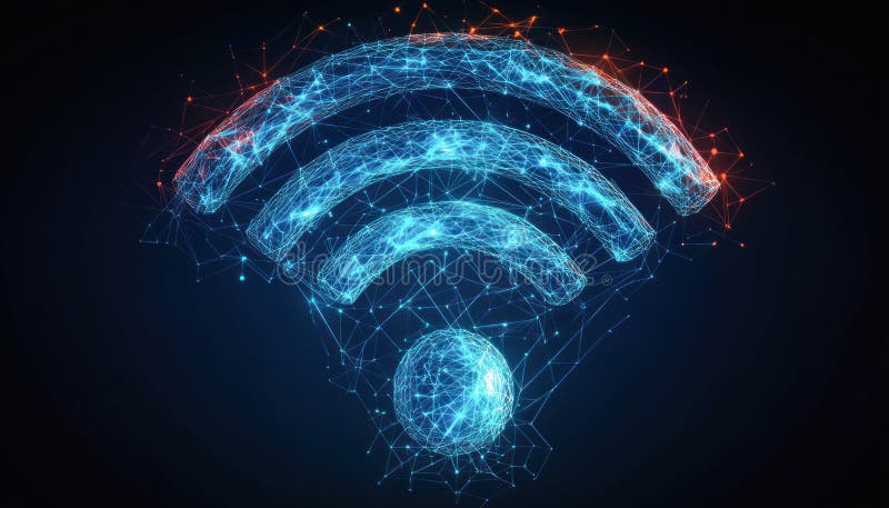 Wifi Signal Forming from Glowing Network Nodes on Dark Blue Stock Image ...
