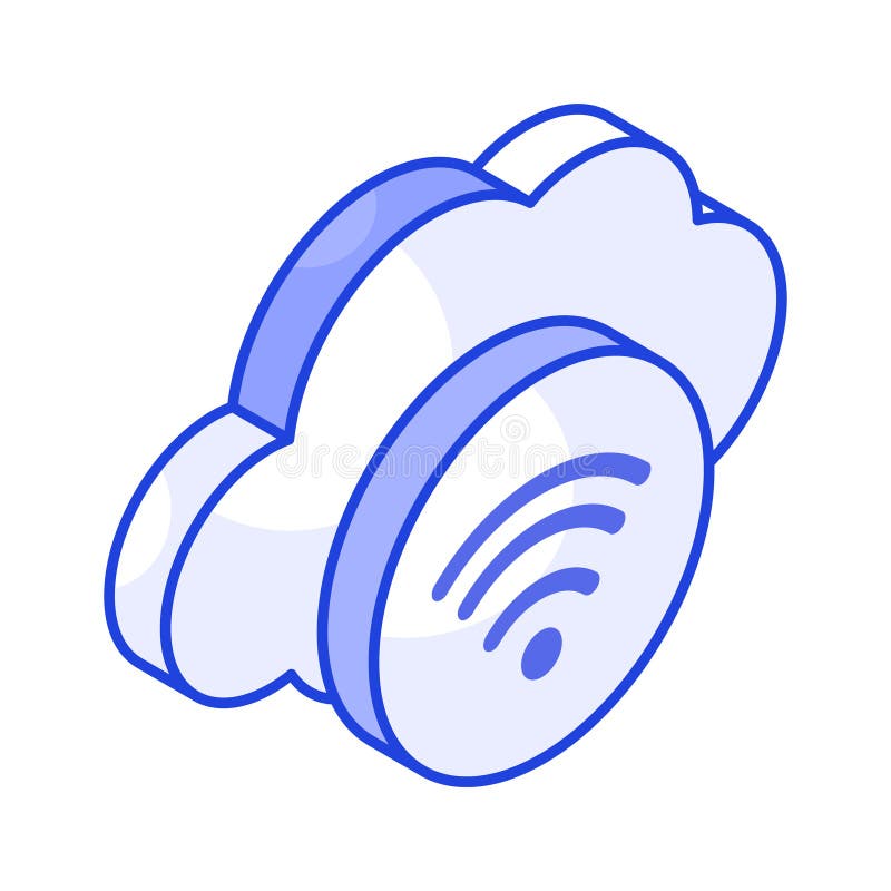 Wifi Signals with Cloud, Isometric Icon of Cloud Internet Editable ...