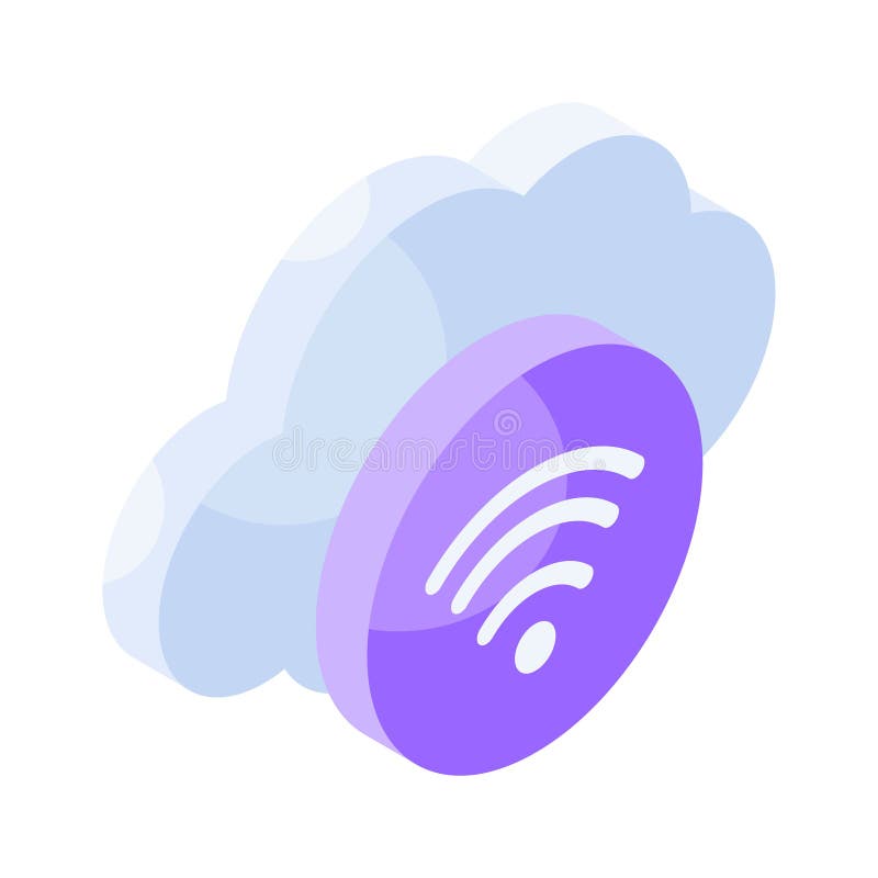 Wifi Signals with Cloud, Isometric Icon of Cloud Internet Editable ...
