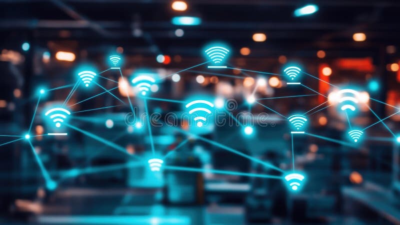 Wifi Signals Connecting in a Blurred Server Room Background Stock ...