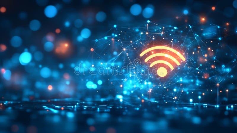 Wifi Symbol on a Blue Digital Background, Wireless Technology and ...