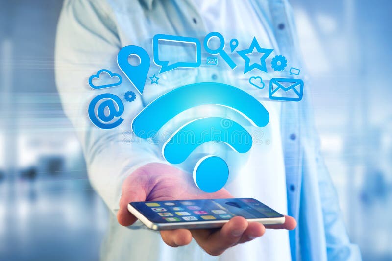 Wifi Symbol Connection Surrounded by Multimedia and Internet App Stock ...