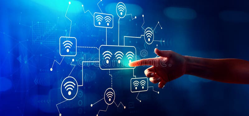 Wifi Theme with Hand Pressing a Button Stock Image - Image of light ...