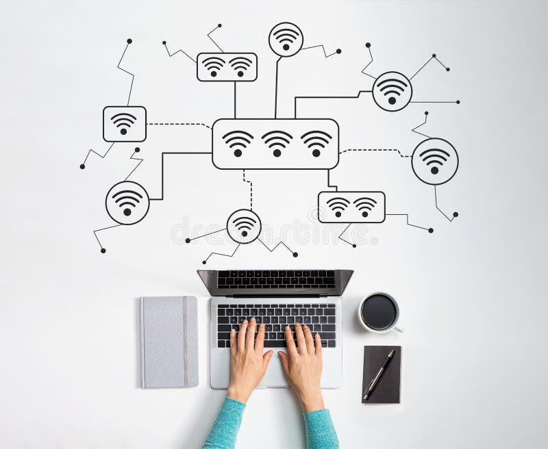 Wifi Theme with Person Using Laptop Stock Image - Image of concept ...