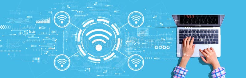 Wifi Theme with Person Using a Laptop Stock Photo - Image of laptop ...