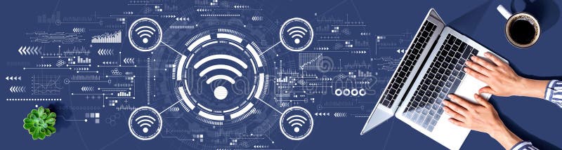 Wifi Theme with Person Using a Laptop Editorial Stock Image - Image of ...