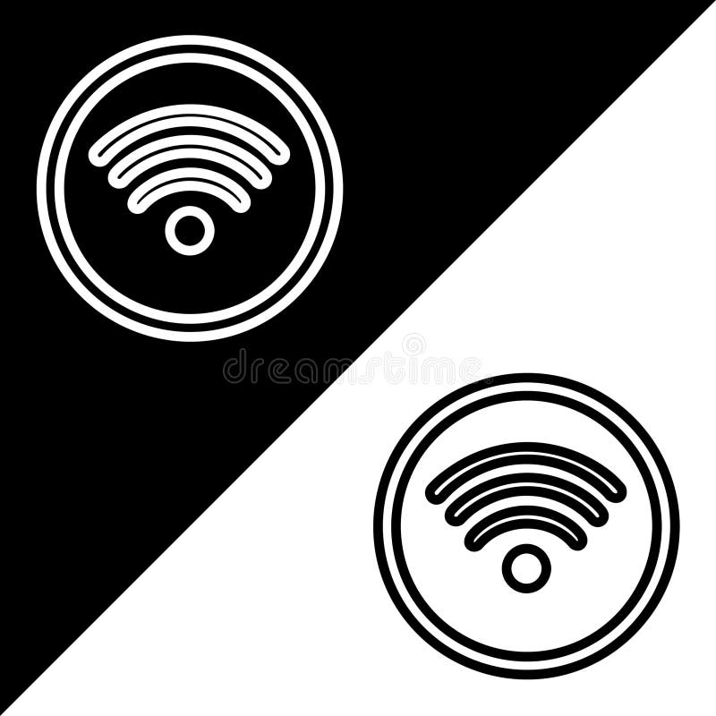 WiFi Vector Icon, Outline Style, Isolated on Black and White Background ...