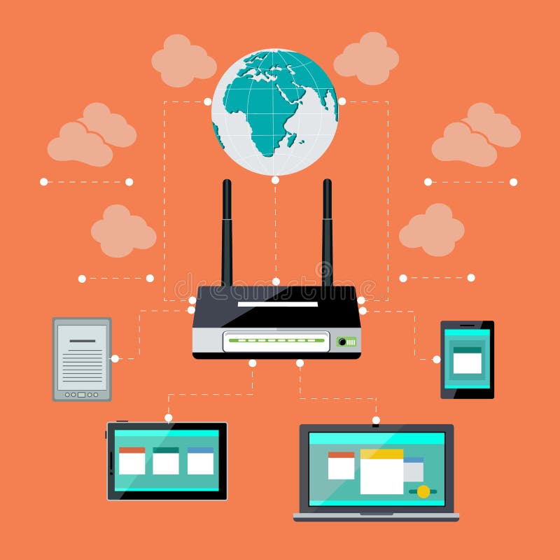 Wifi Workstation with Globe and Router Concept Stock Vector ...