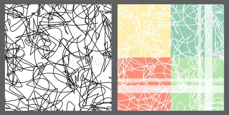 Wiggly, Curved Lines Pattern. Set of Two Seamless Patterns of Messy ...