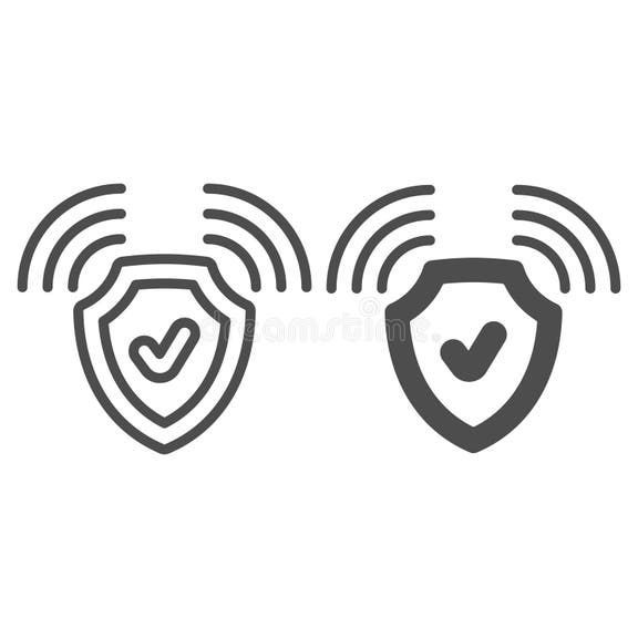 Wiireless Secure Connection Point Line and Solid Icon, Data Protection ...