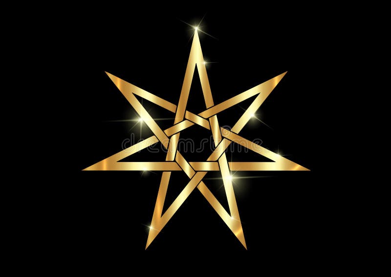 Seven Point Star or Septagram, Known As Heptagram. Gold Elven or Fairy ...
