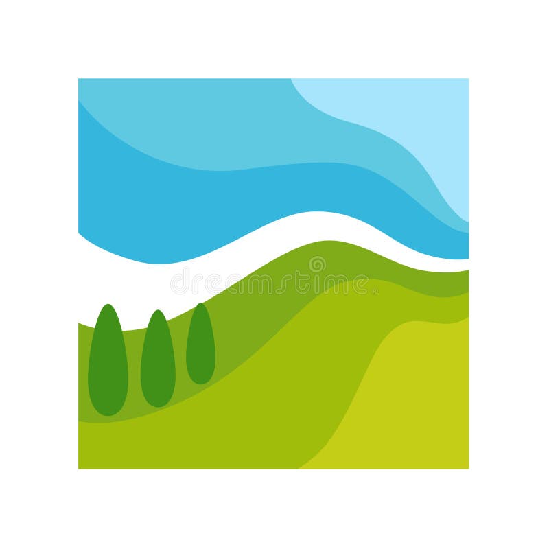 Wild Abstract Landscape in Square Frame Isolated Illustration Stock ...