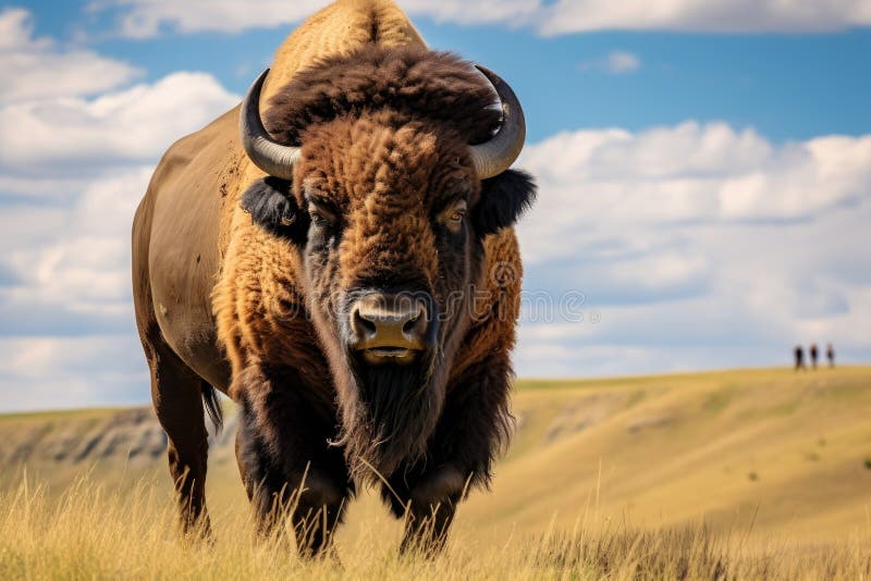 Wild American Bison Bull Standing in Grassy Prairie. Generative AI ...