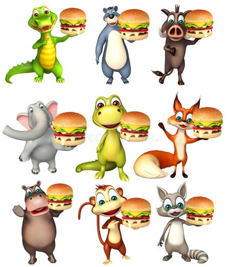 Wild animal with Burger stock illustration. Illustration of props ...