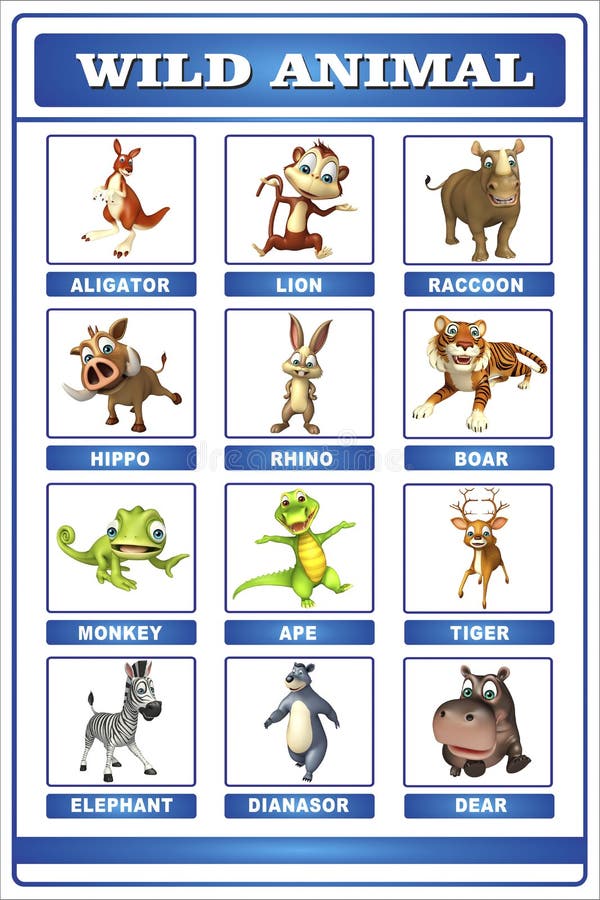 Wild animal chart stock illustration. Illustration of cute - 70015840