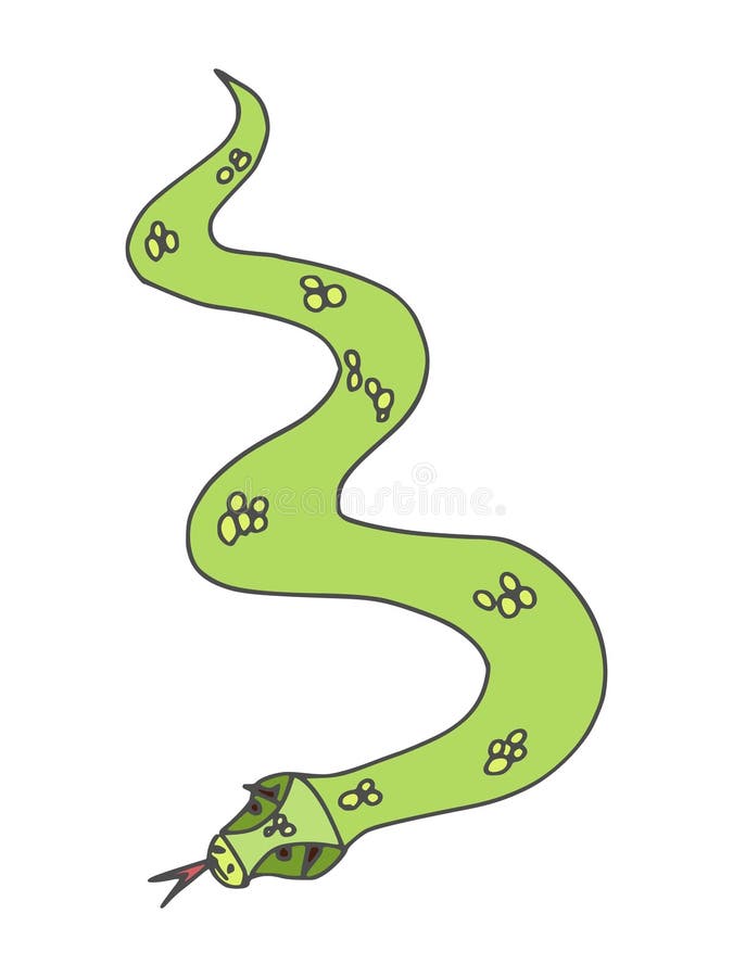 Wild Animal Crawling Snake Green Doodle Character Stock Illustration ...
