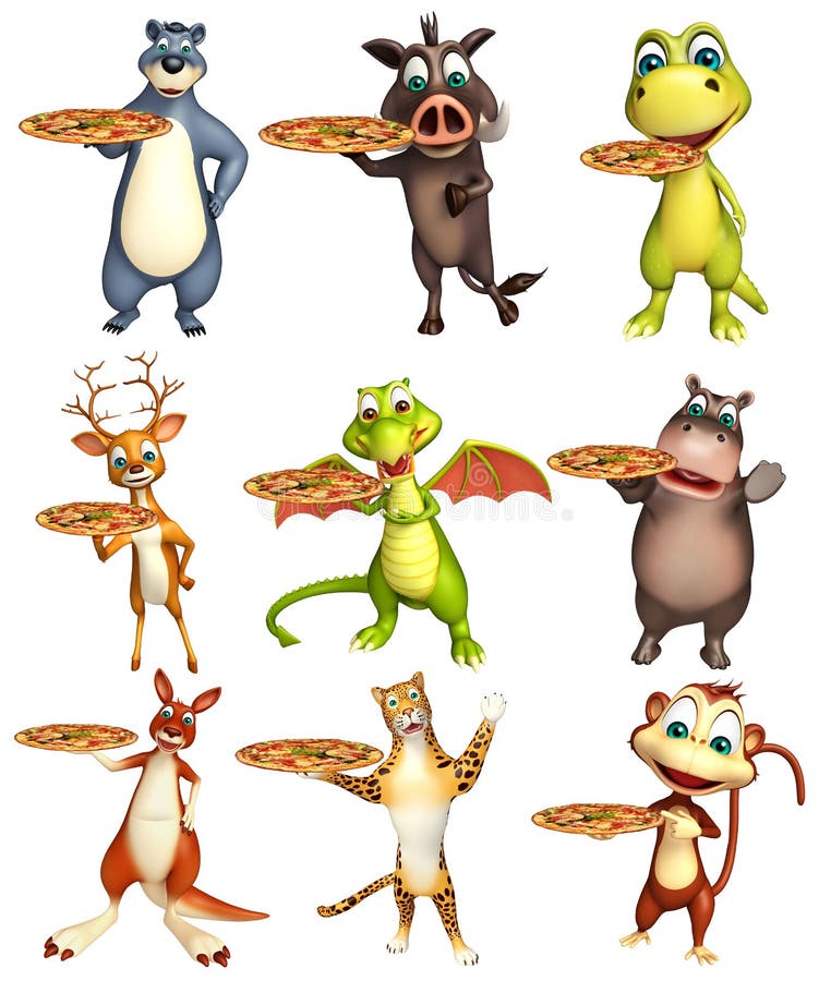 Wild animal with Pizza stock illustration. Illustration of cute - 70036019