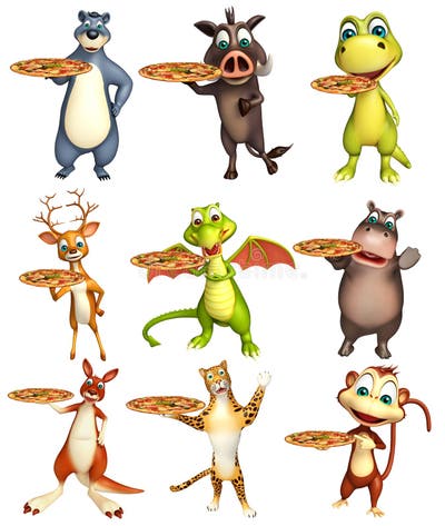 Wild animal with Pizza stock illustration. Illustration of cute - 70036019