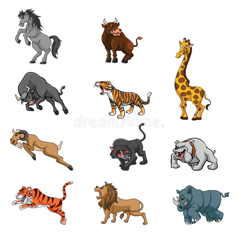 Wild Animals Angry Set Group Stock Vector - Illustration of graphic ...