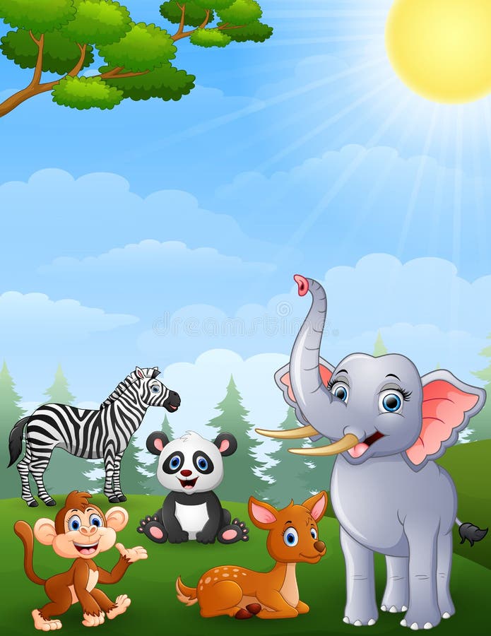 Wild animals cartoon stock vector. Illustration of plant - 79090095