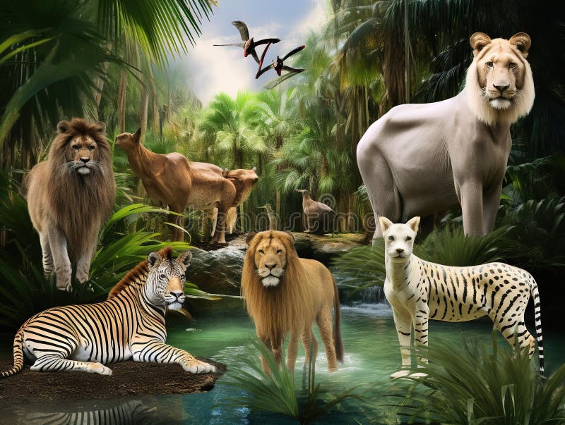 Wild Animals Collage stock illustration. Illustration of generative ...