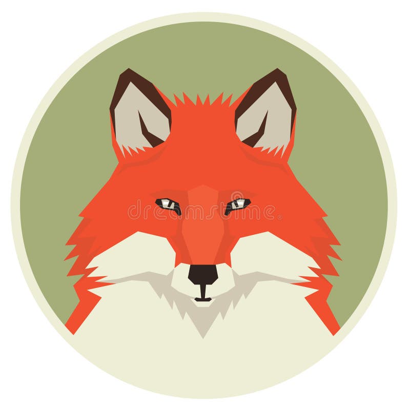Wild Animals Collection Head of Red Fox Geometric Style Icon Round ...