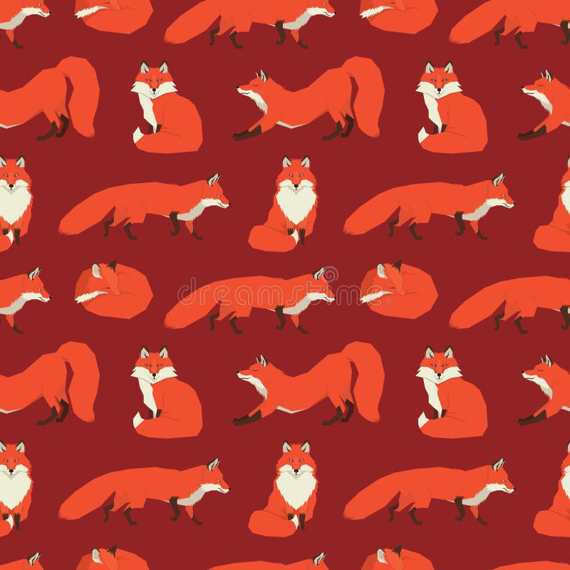 Wild Animals Collection Red Foxes Seamless Pattern Stock Vector ...