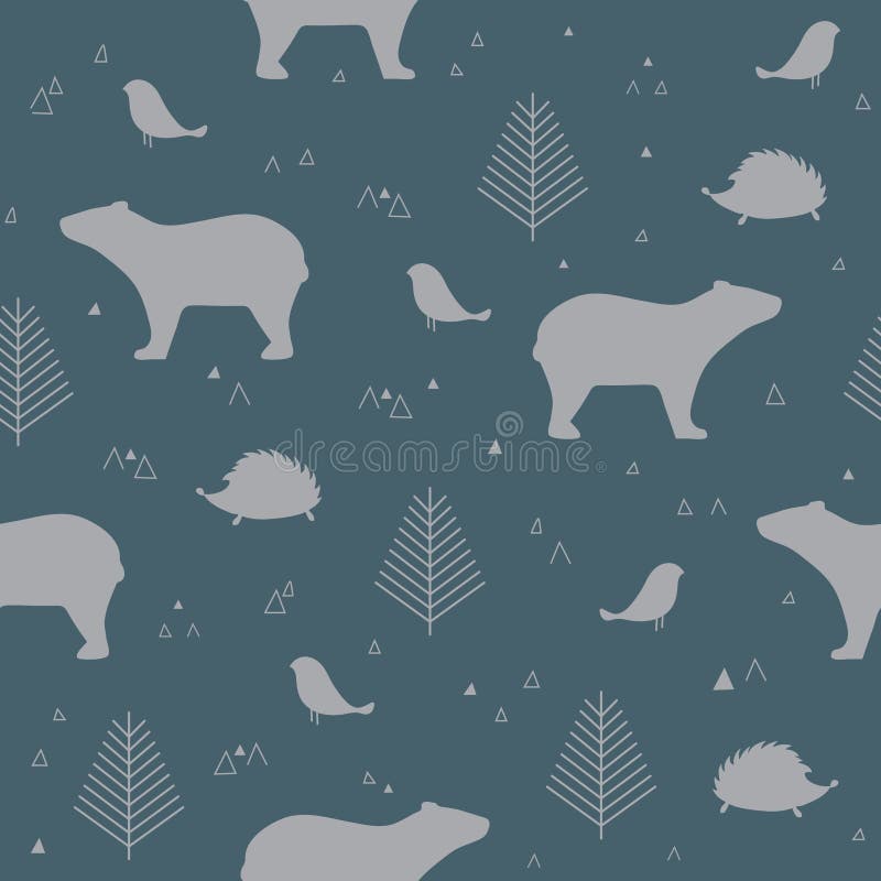 Seamless Pattern with Wild Animals and Christmas Trees. Christmas ...