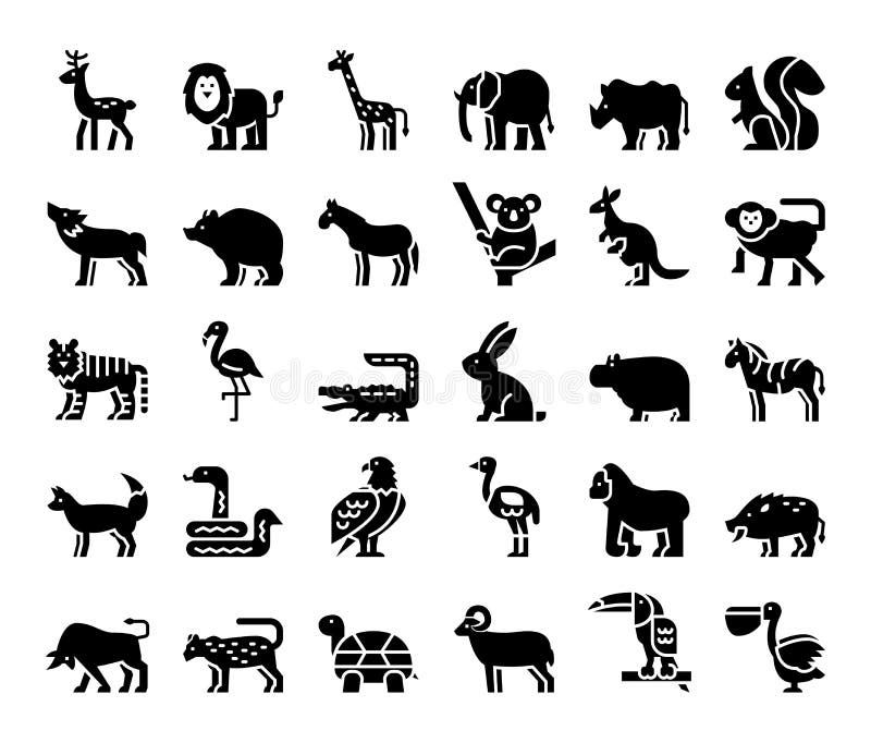 Wild Animals Glyph Vector Icons Stock Vector - Illustration of gorilla ...