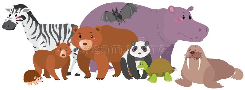 Wild Animals with Happy Face Stock Illustration - Illustration of ...