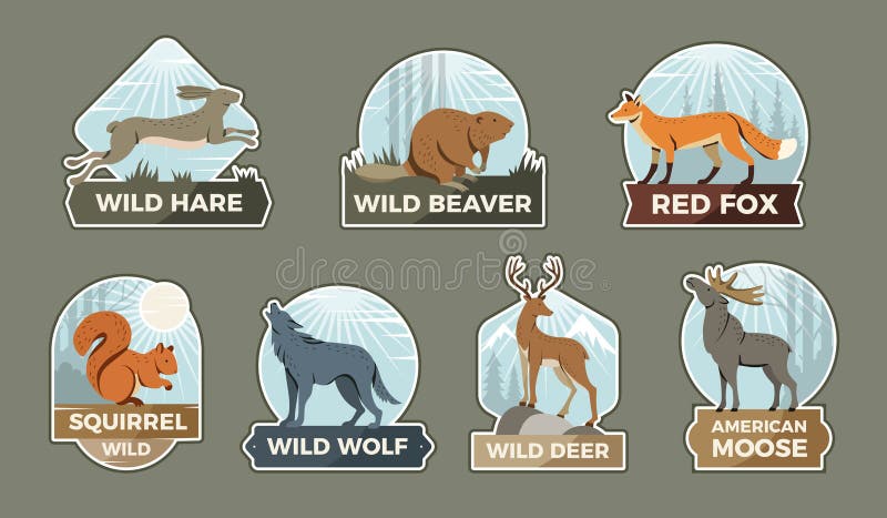 Wild Animals Labels. Stylized Pictures for Emblems Wild Forest Wolf ...