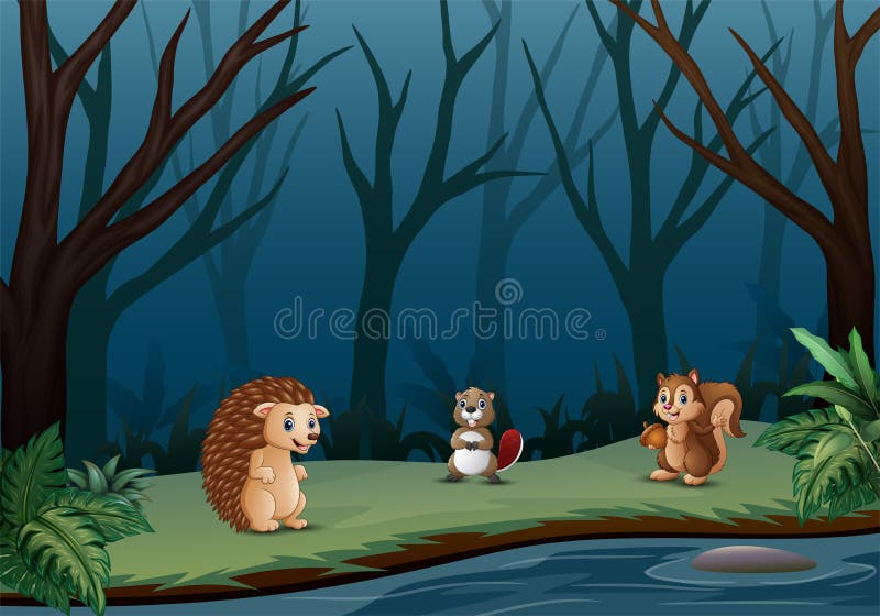 Wild Animals Living in the Dry Forest Stock Vector - Illustration of ...