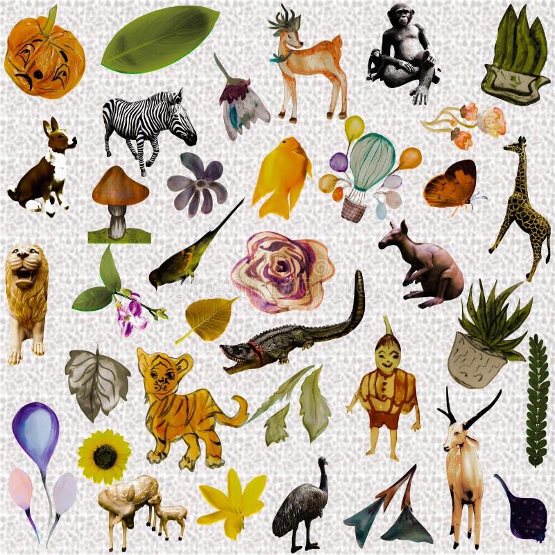 Wild Animals and Nature Mix Combination Pattern Design Stock ...